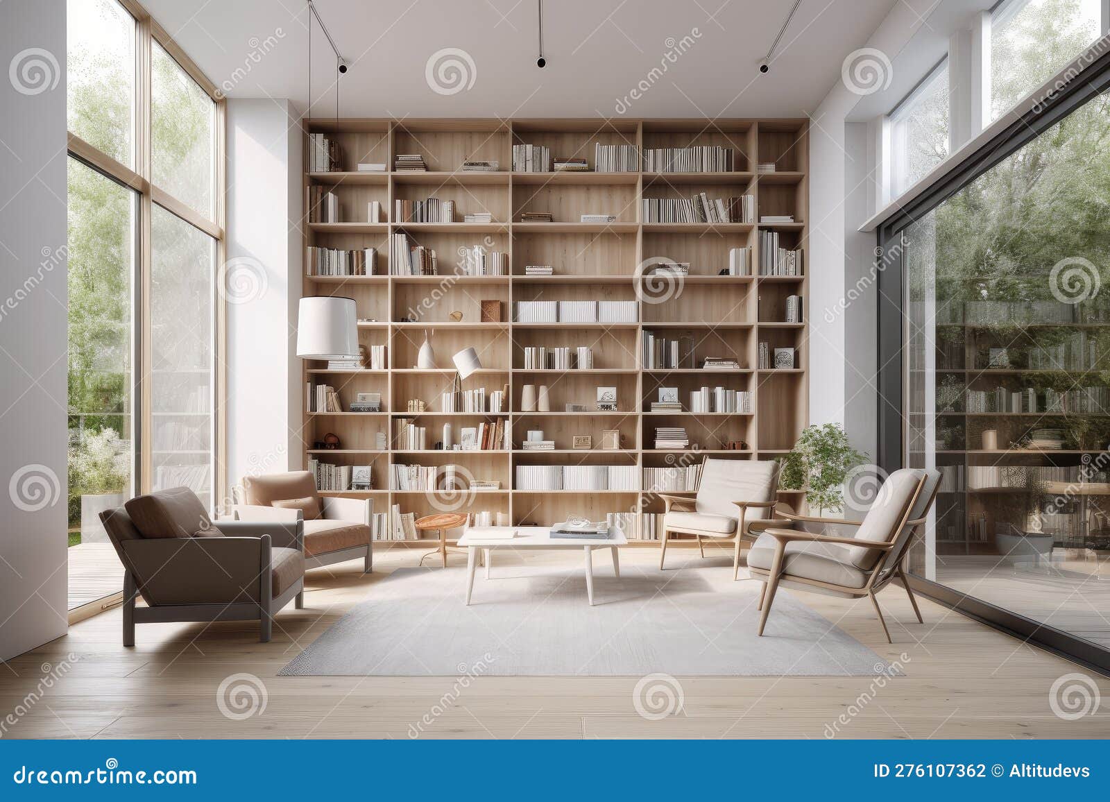 Minimalist Home Library with Bookshelves and Natural Light Stock Photo ...