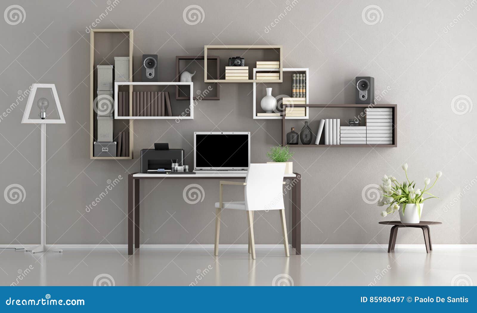 Minimalist home office stock illustration. Illustration of work - 85980497