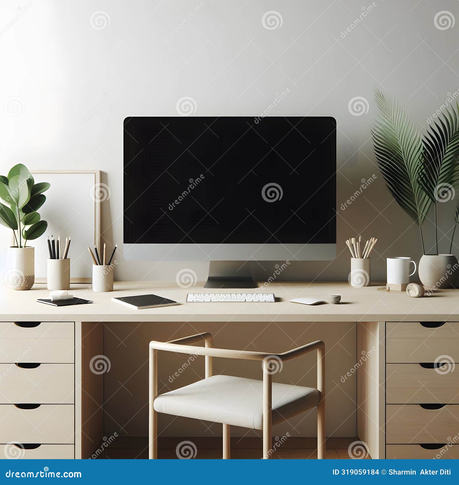 A Minimalist Home Office Setup with a Clean, Uncluttered Desk. Stock ...