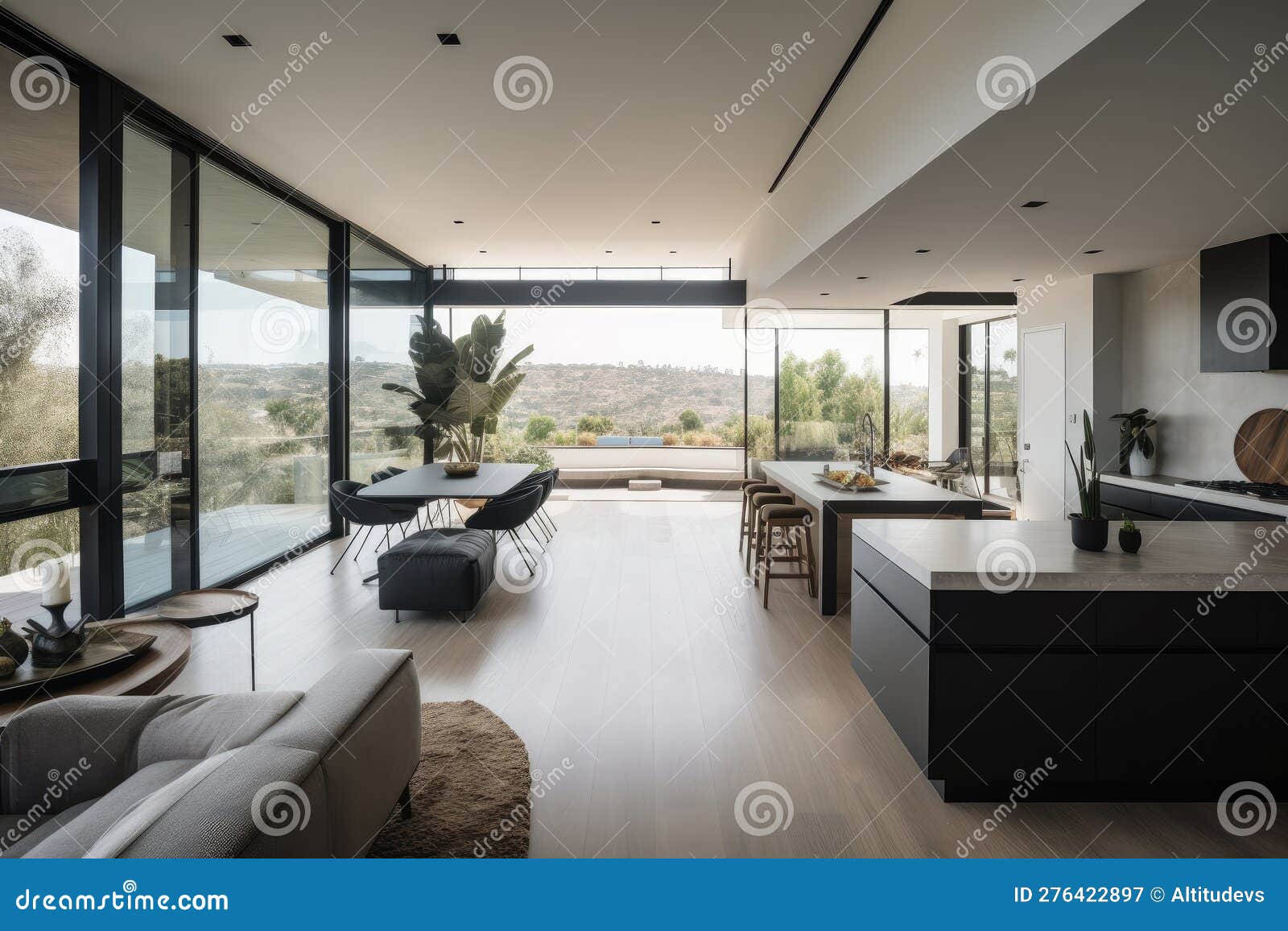 Minimalist Home, with Open Floor Plan and Large Windows, Showcasing ...