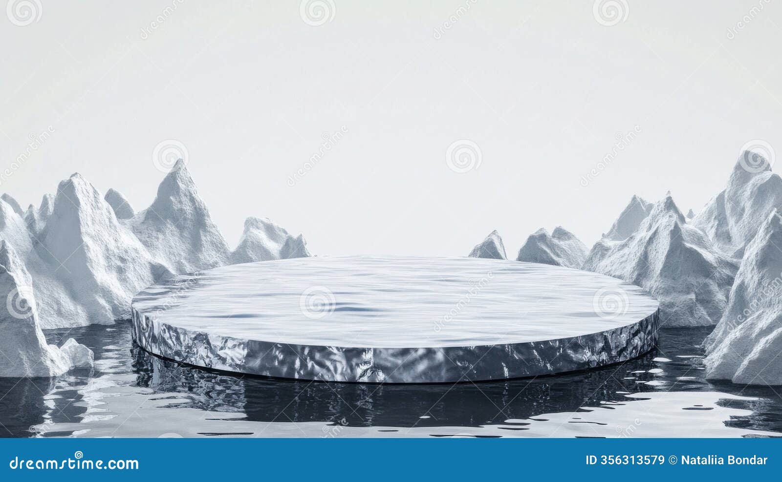 Minimalist Iceberg Landscape with Circular Platform in Cold Water ...