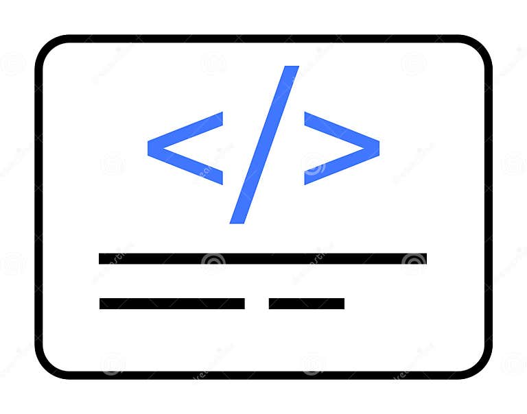 Minimalist Icon of a Code Block with HTML Tags and Horizontal Lines on White Background Stock ...