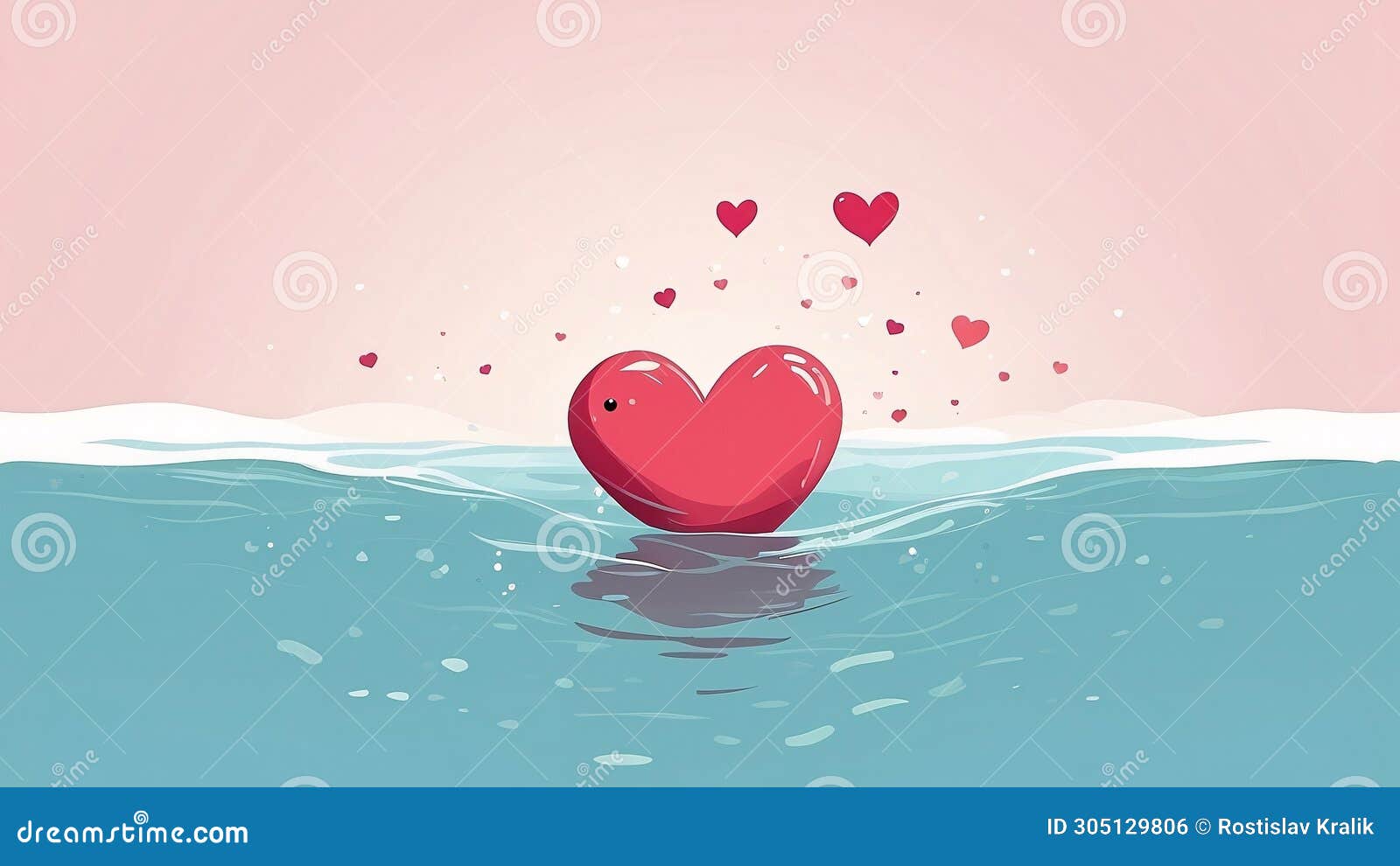 Cute Heart Swimming Illustration Stock Photo - Image of swimming ...