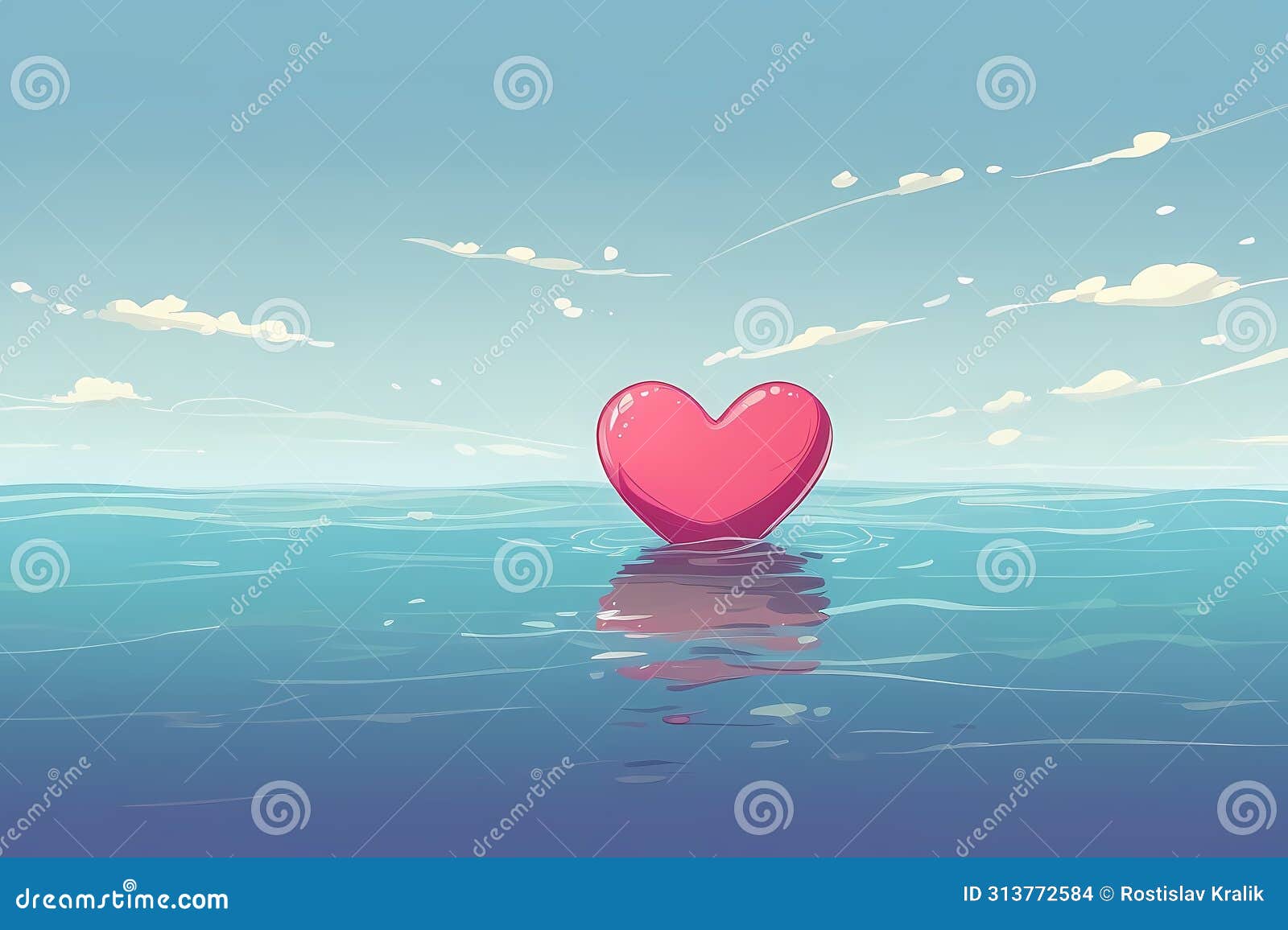 Illustration of Cute Swimming Heart. Stock Illustration - Illustration ...