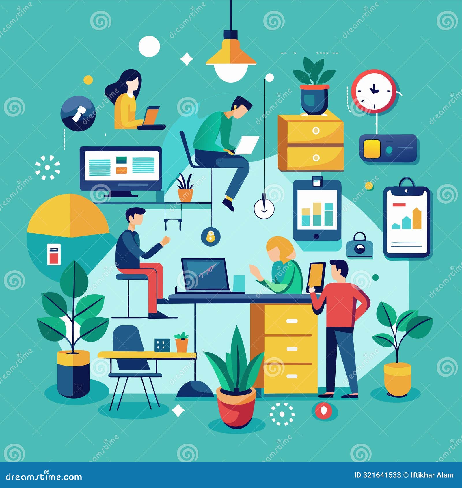 A Minimalist Illustration Depicting a Collaborative Workspace with ...