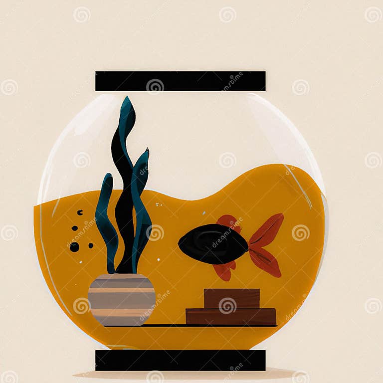 Minimalist Illustration of a Fish Inside a Fishbowl Stock Illustration ...