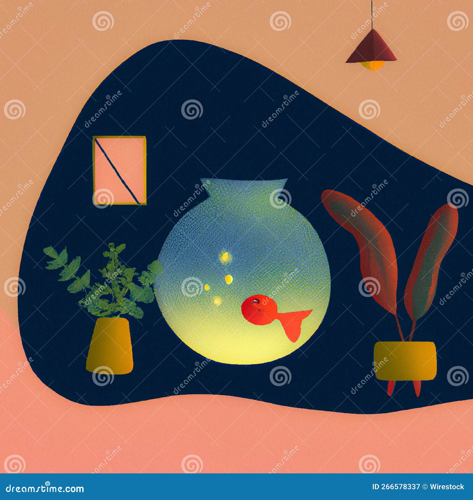 Minimalist Illustration of a Goldfish Inside a Fishbowl Stock ...