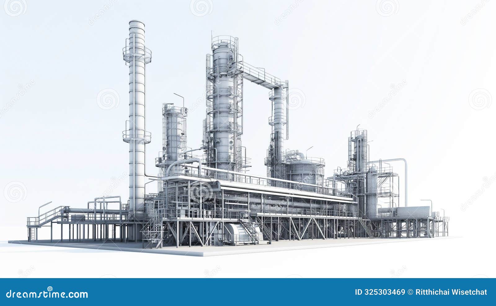 A Minimalist Illustration of a Modern Refinery with Towering Structures ...