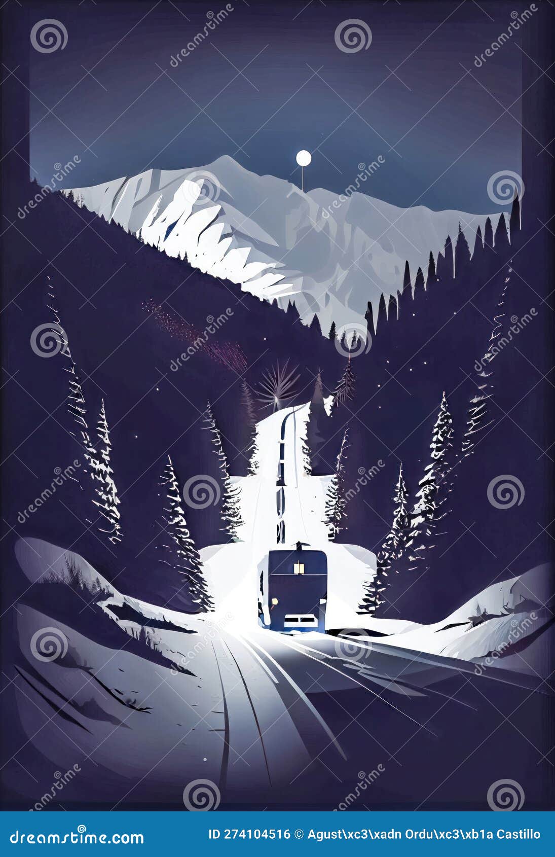 Minimalist Illustration of a Night Road in the Valley. Ia Generative ...