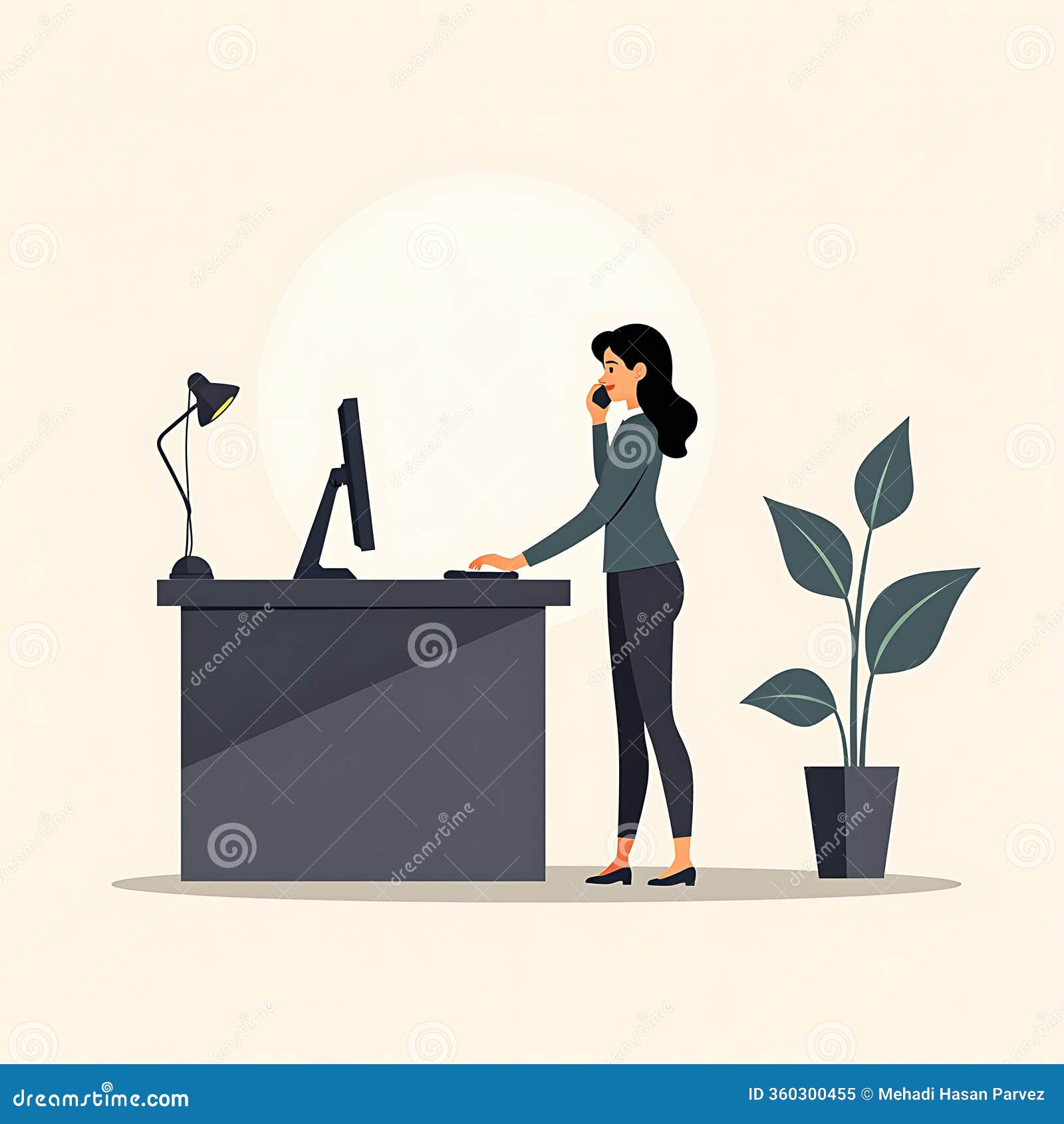 Minimalist Illustration of Receptionist at Desk Stock Illustration ...