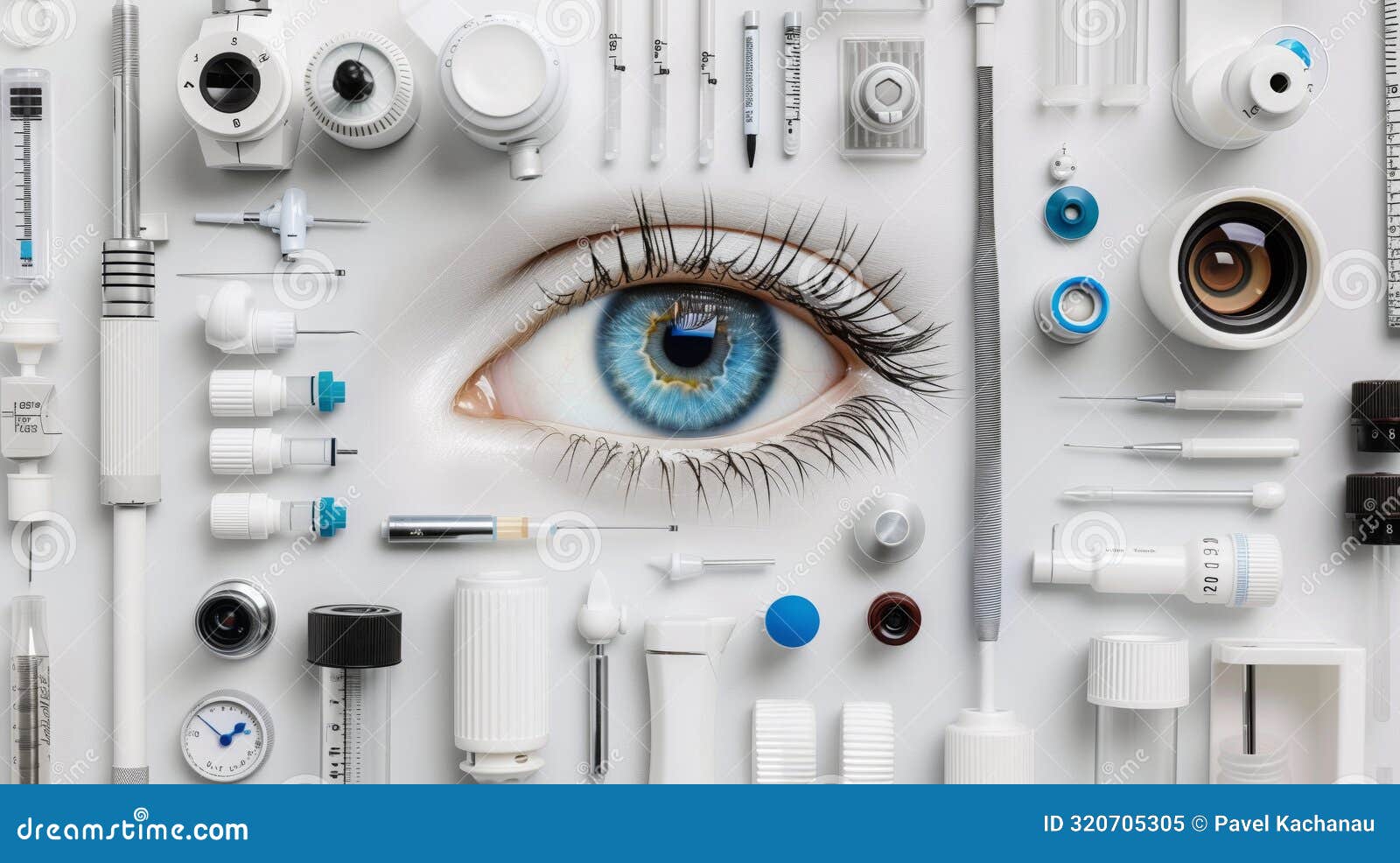 A Minimalist Image of Various Ophthalmic Instruments Arranged Around a ...