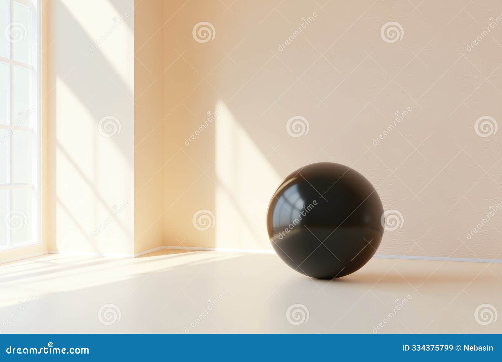 Minimalist Interior with Black Sphere and Natural Sunlight from Large ...