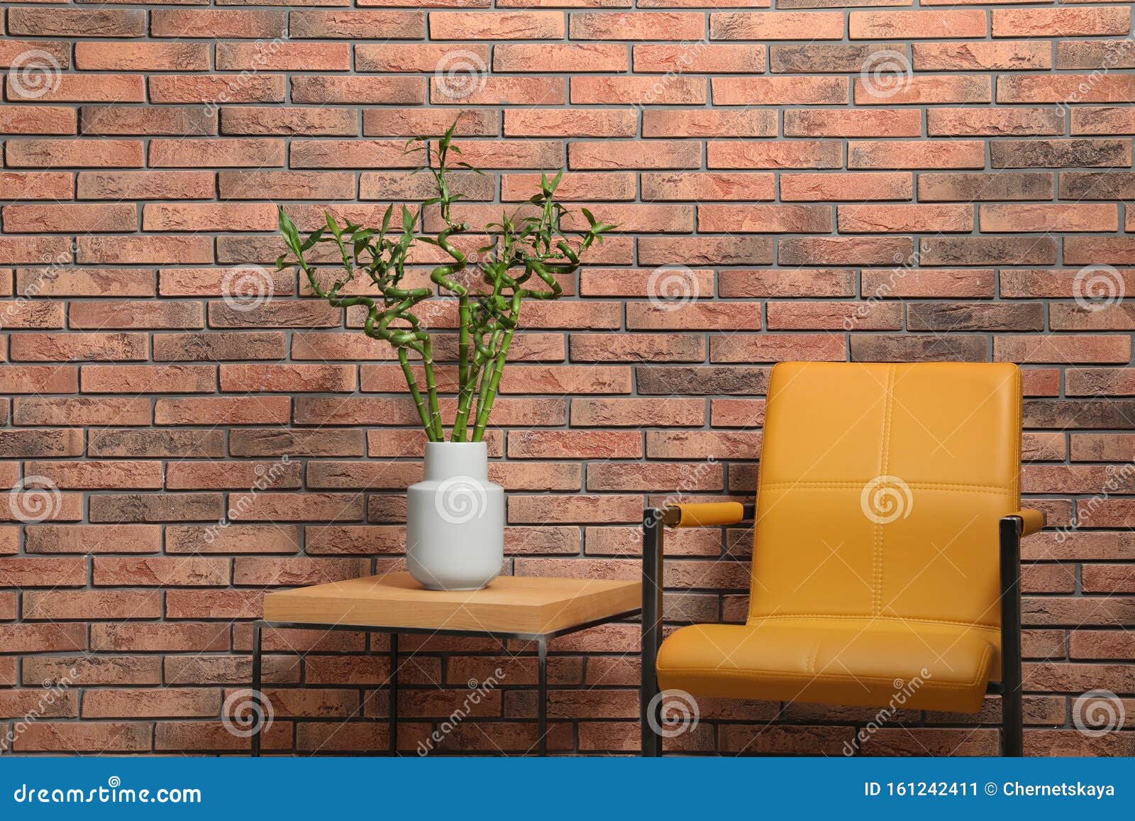 Minimalist Interior with Comfortable Armchair and Bamboo on Table Stock ...