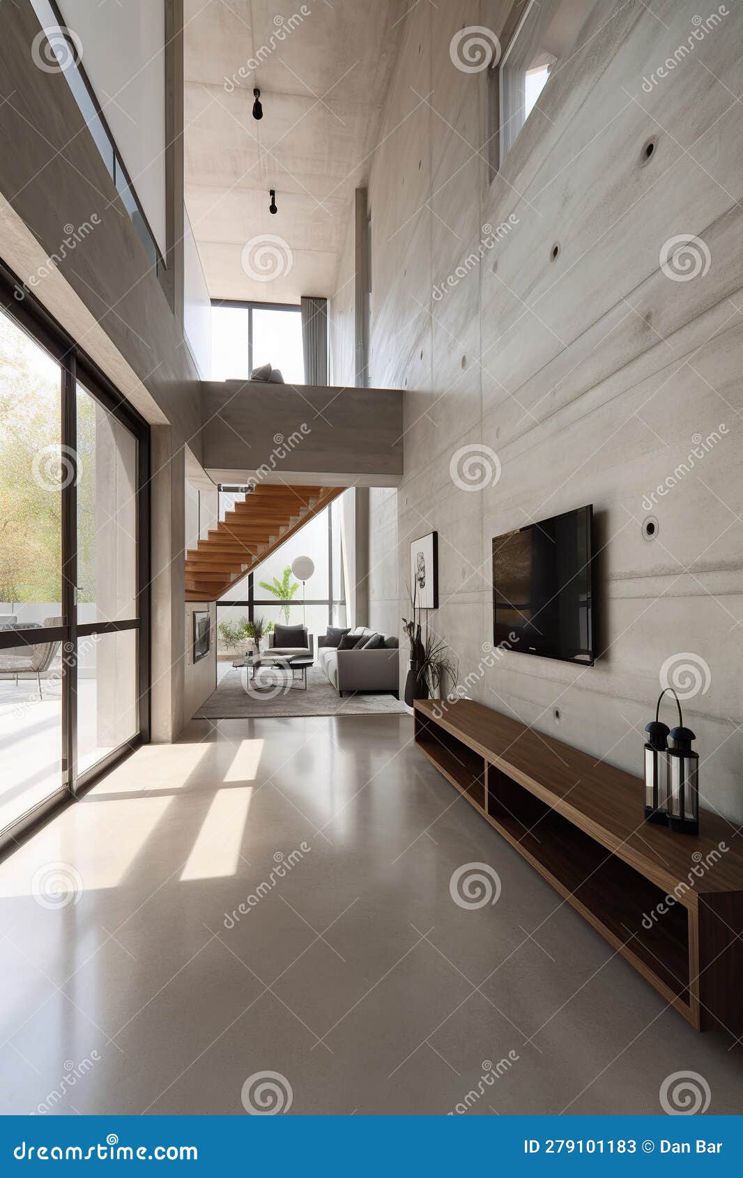Minimalist Interior Design with Concrete Walls and Floor, and with ...