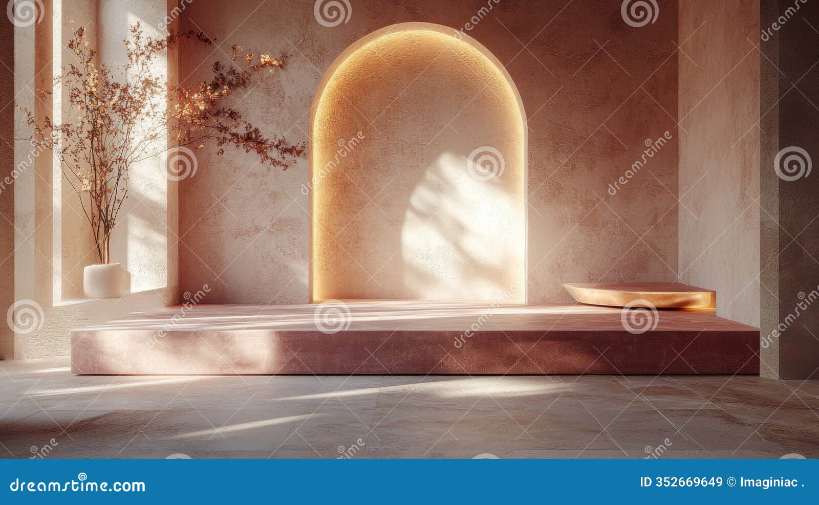 Minimalist Interior Design Featuring Arch and Platform Stock ...
