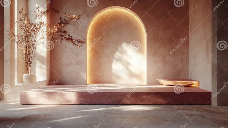 Minimalist Interior Design Featuring Arch and Platform Stock ...