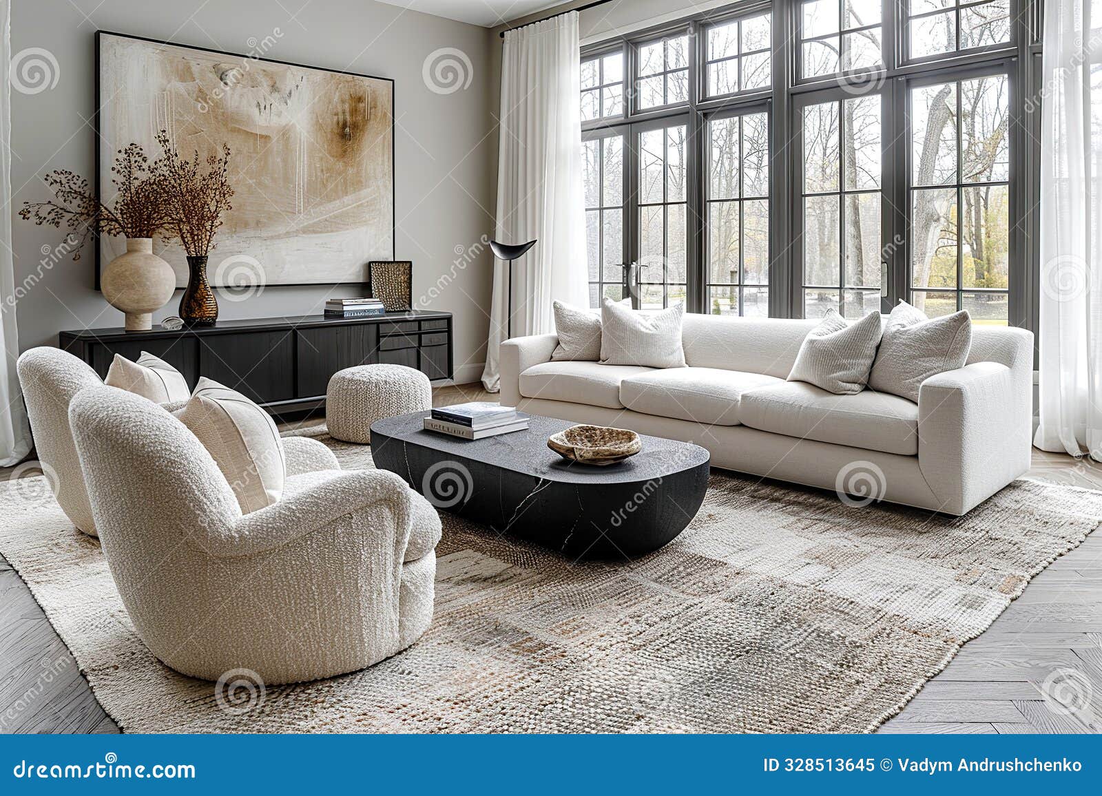 Minimalist Interior Design Of Modern Bedroom With Stone Tiled And Wood ...