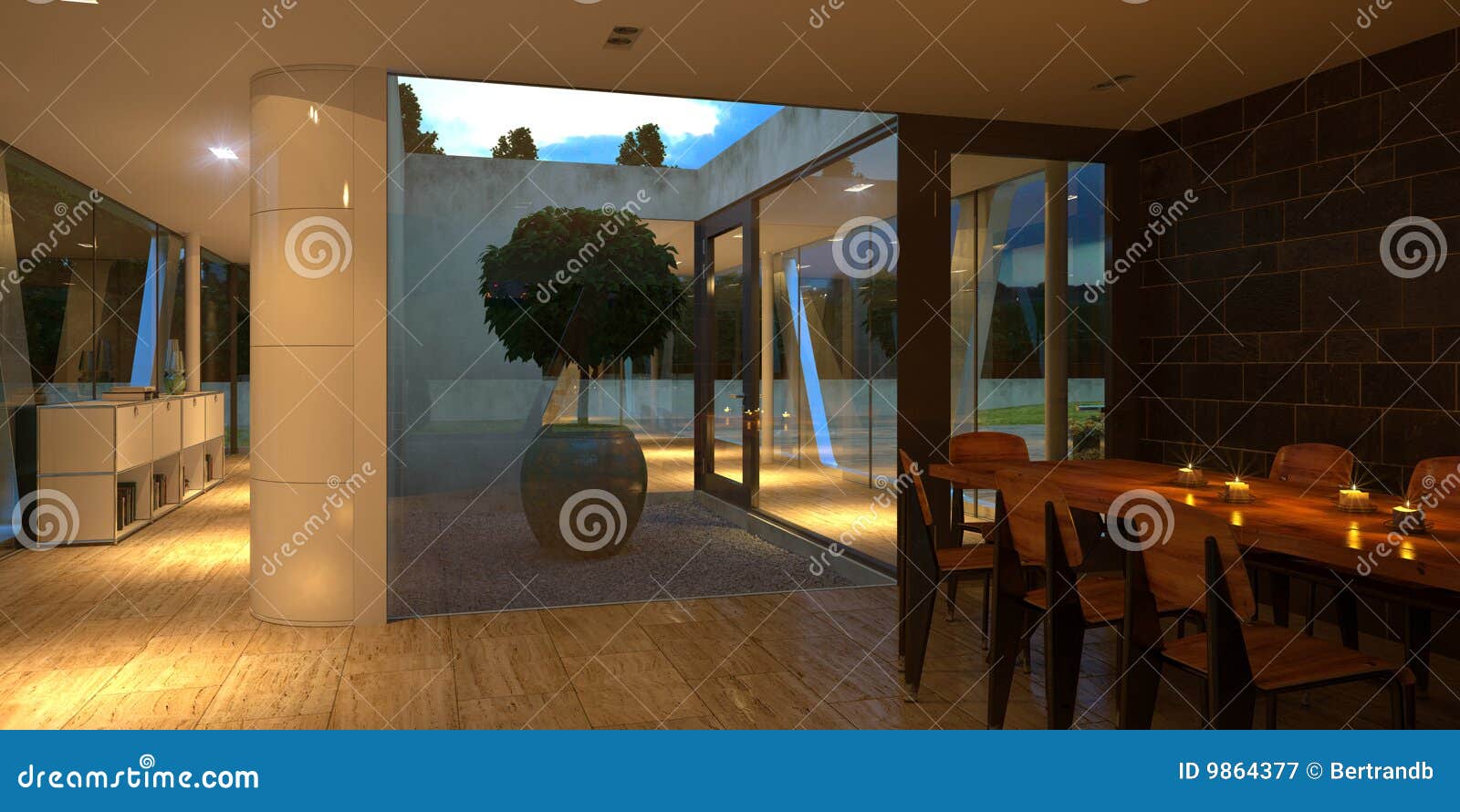 Minimalist Interior at Dusk with Candles Stock Illustration ...