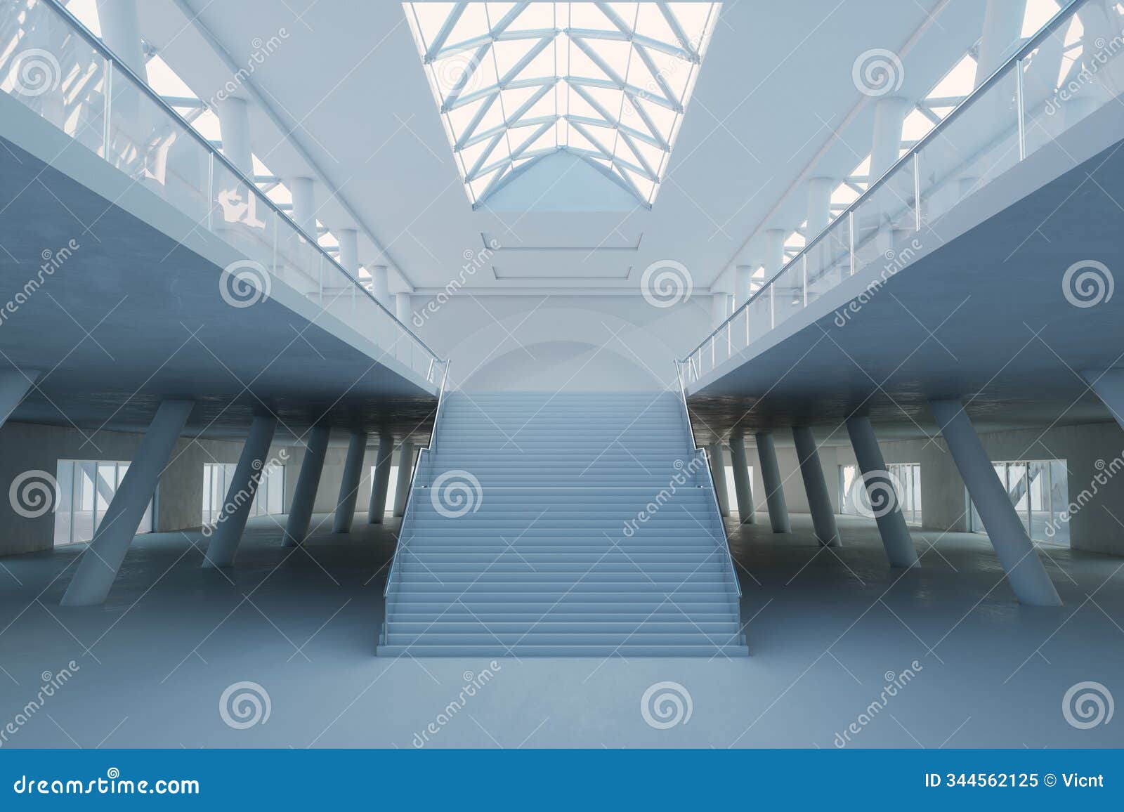 Minimalist Interior with Geometric Pillars and a Wide Staircase Stock ...