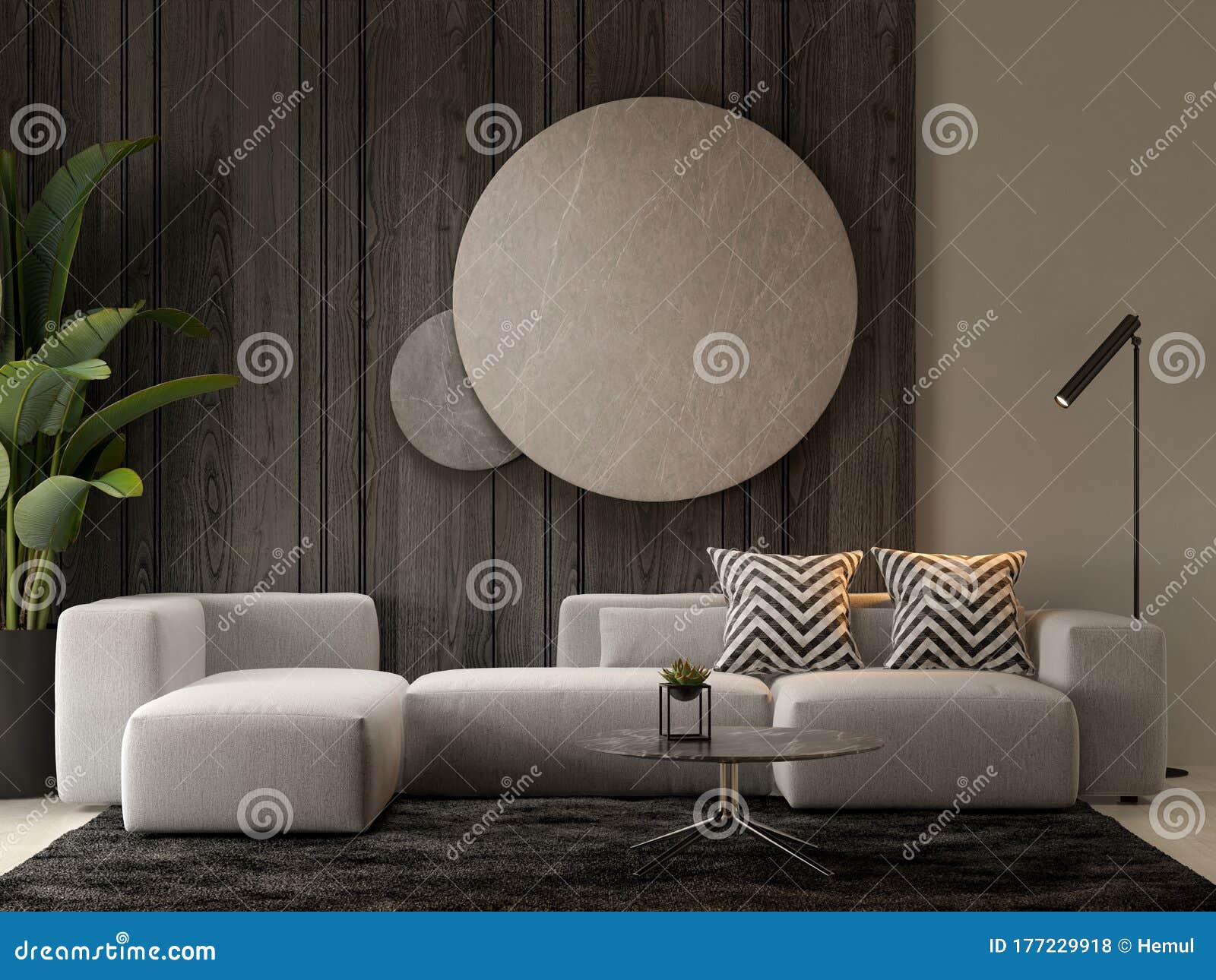 Minimalist Interior of Modern Living Room 3D Rendering Stock ...