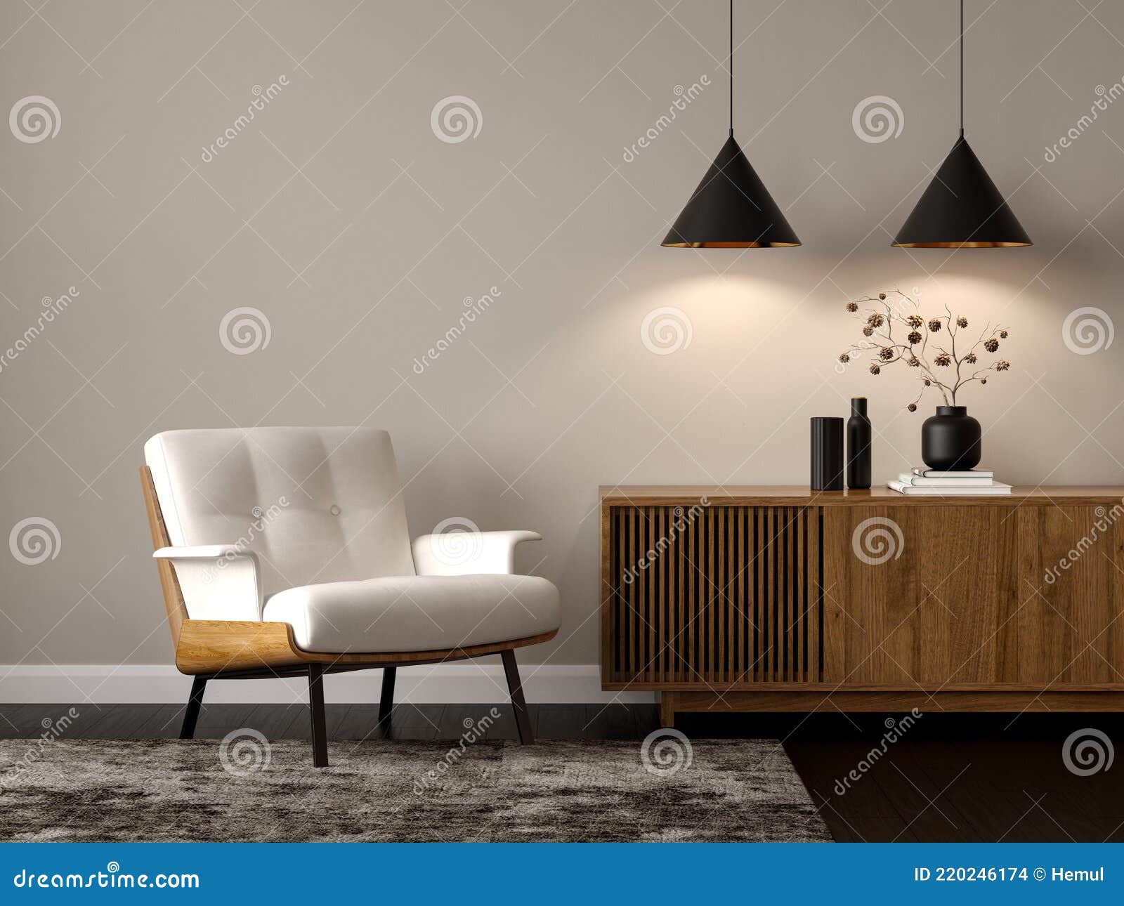 Minimalist Interior of Modern Living Room 3D Rendering Stock ...