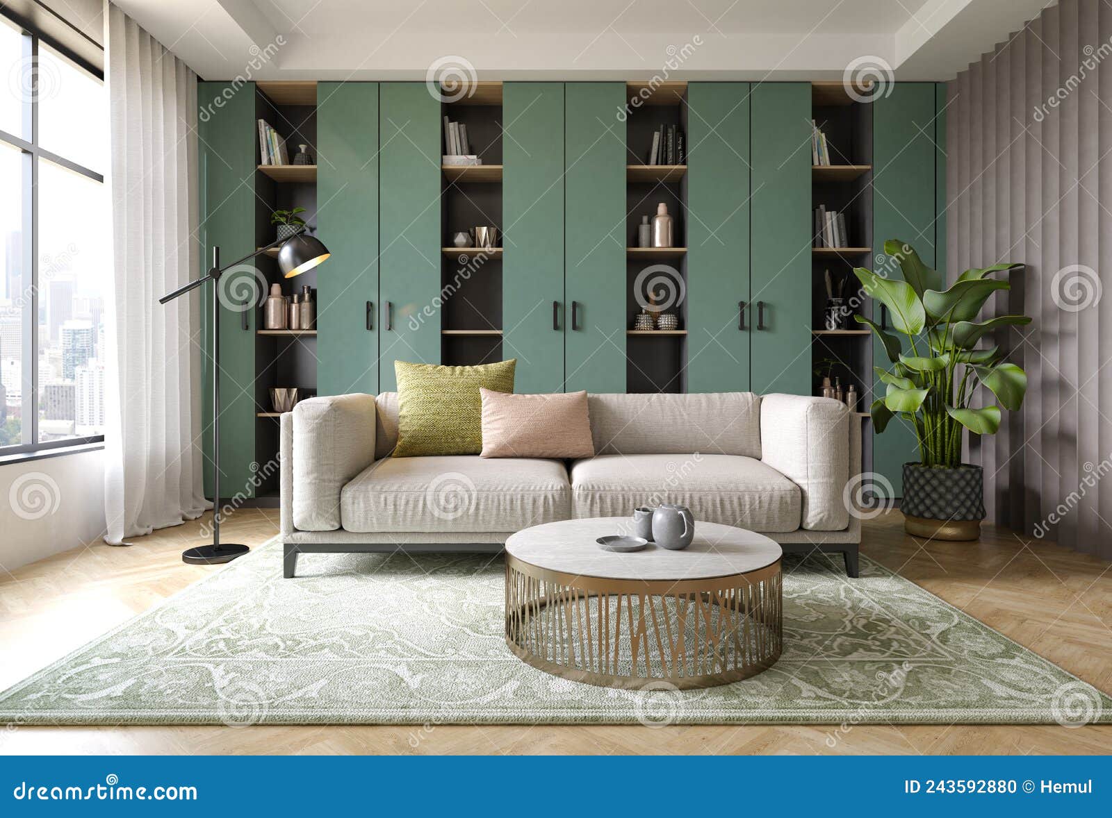 Minimalist Interior of Modern Living Room 3D Rendering Stock ...