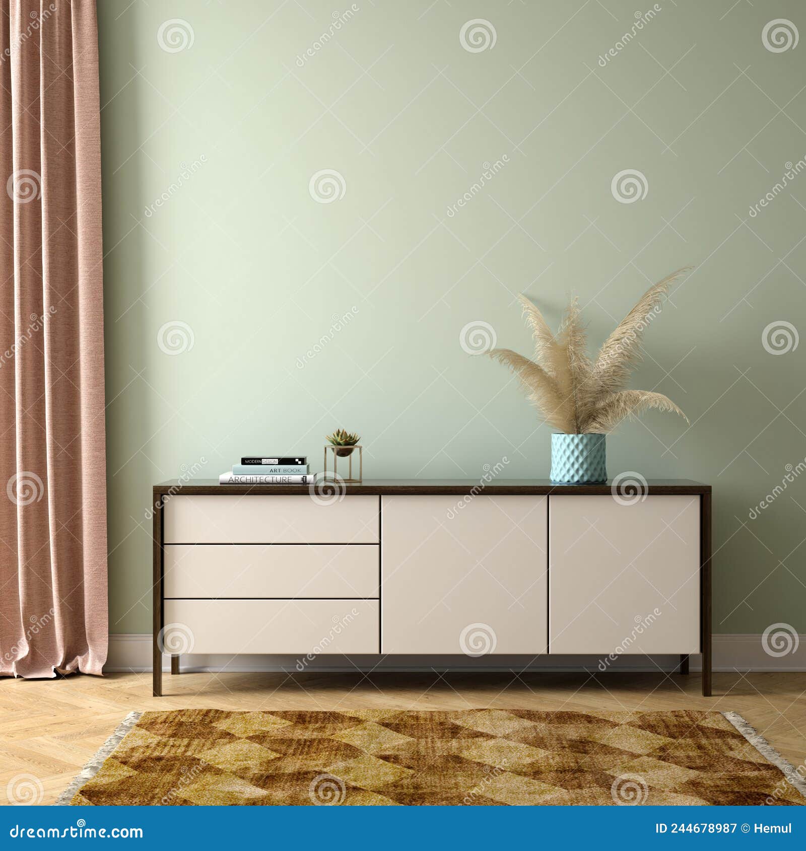 Minimalist Interior of Modern Living Room 3D Rendering Stock ...