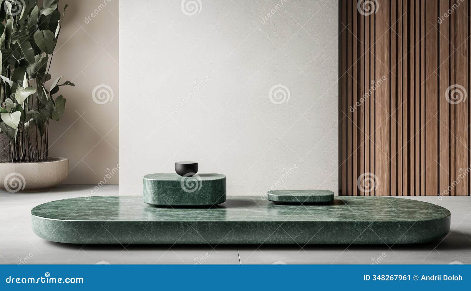 Green Marble Platforms and Accessories in Minimalist Interior Setting ...