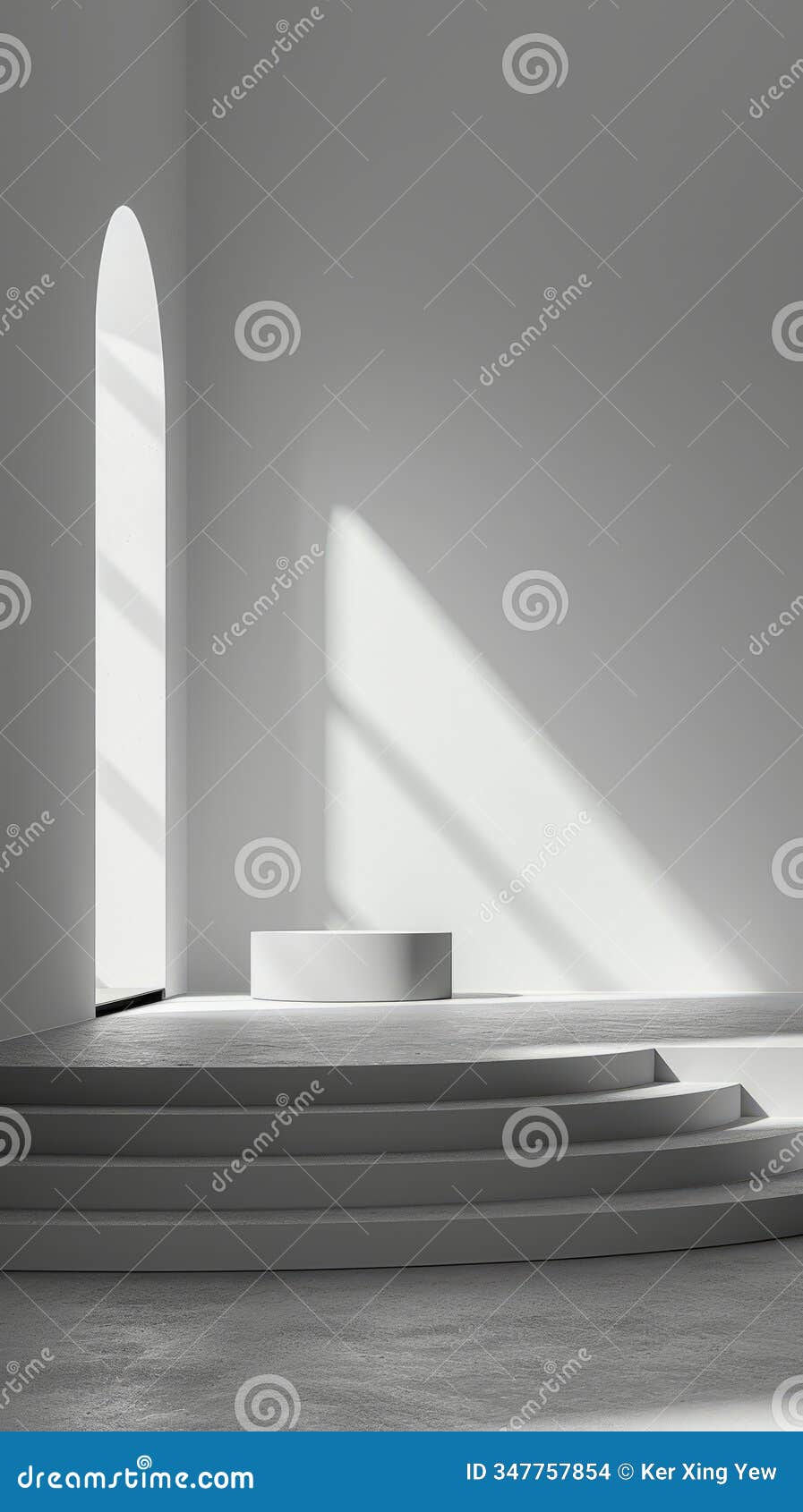 Minimalist Interior with Sunlight Streaming through Arched Window Stock ...