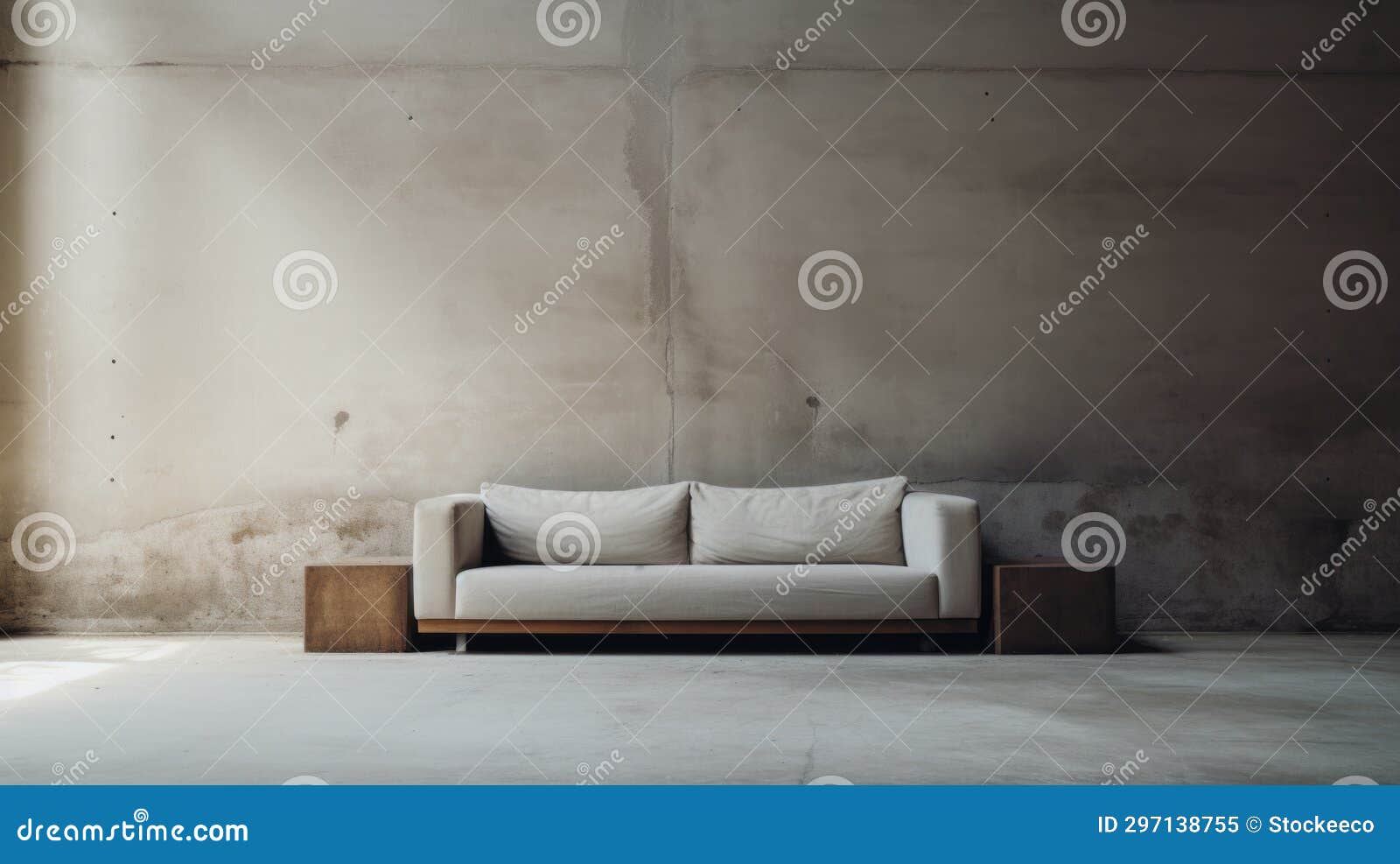 Minimalist Japanese Style Sofa In Empty Brutalist Environment Royalty ... Minimalist Japanese Style Sofa In Empty Brutalist Environment Royalty ...