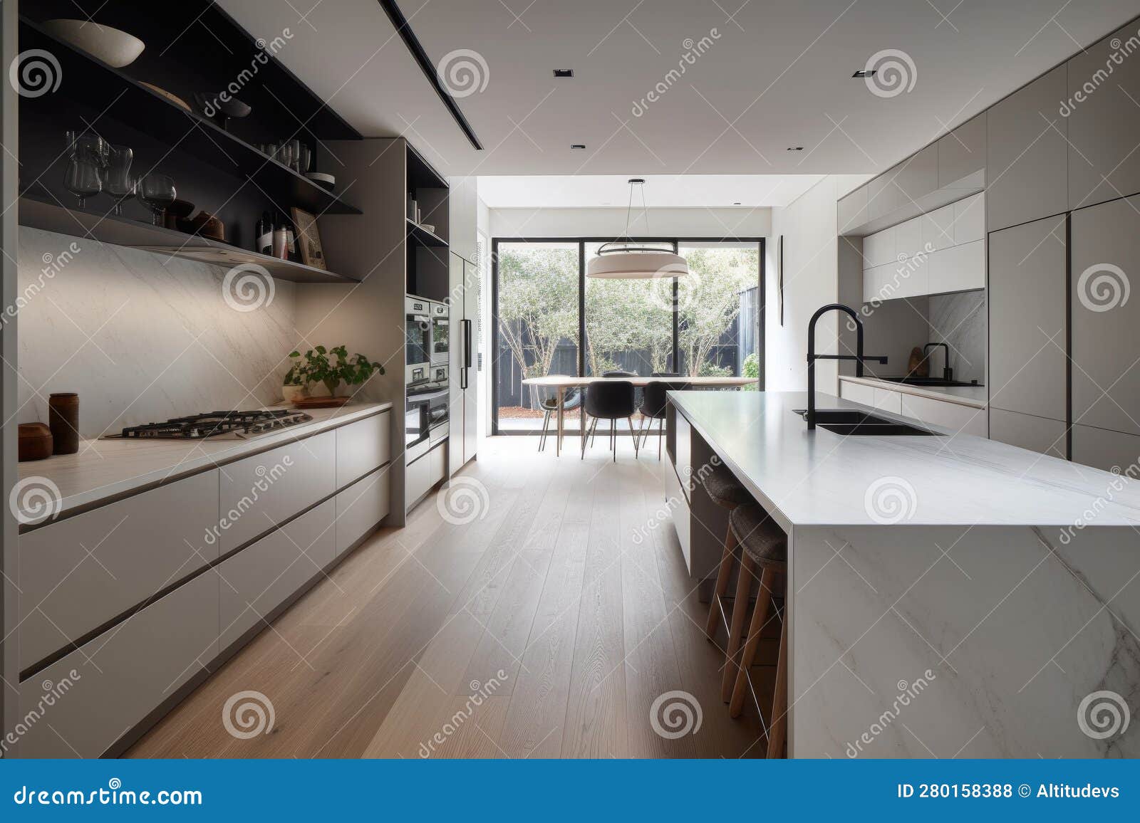 Minimalist Kitchen, with Clean Lines and Open Shelving, for Cooking and ...