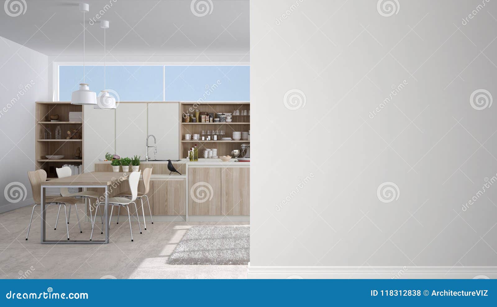 Minimalist Kitchen on a Foreground Wall, Interior Design Architecture ...