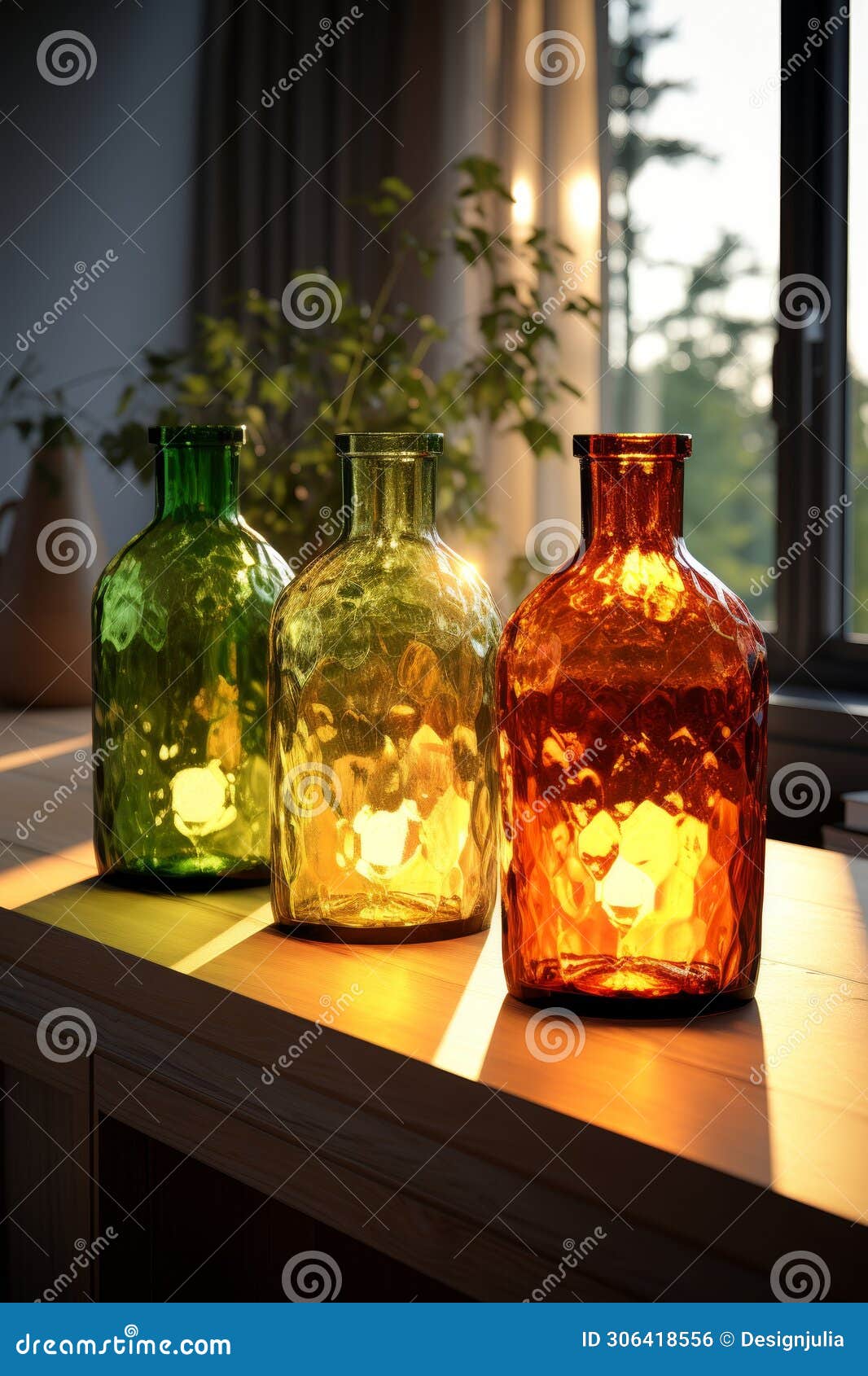 Minimalist Kitchen Glass Bottles with Solarization Effect, Daylight ...