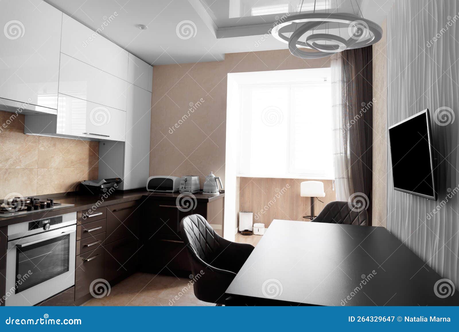 Minimalist Kitchen Interior with Built-in Electronics Stock Image ...