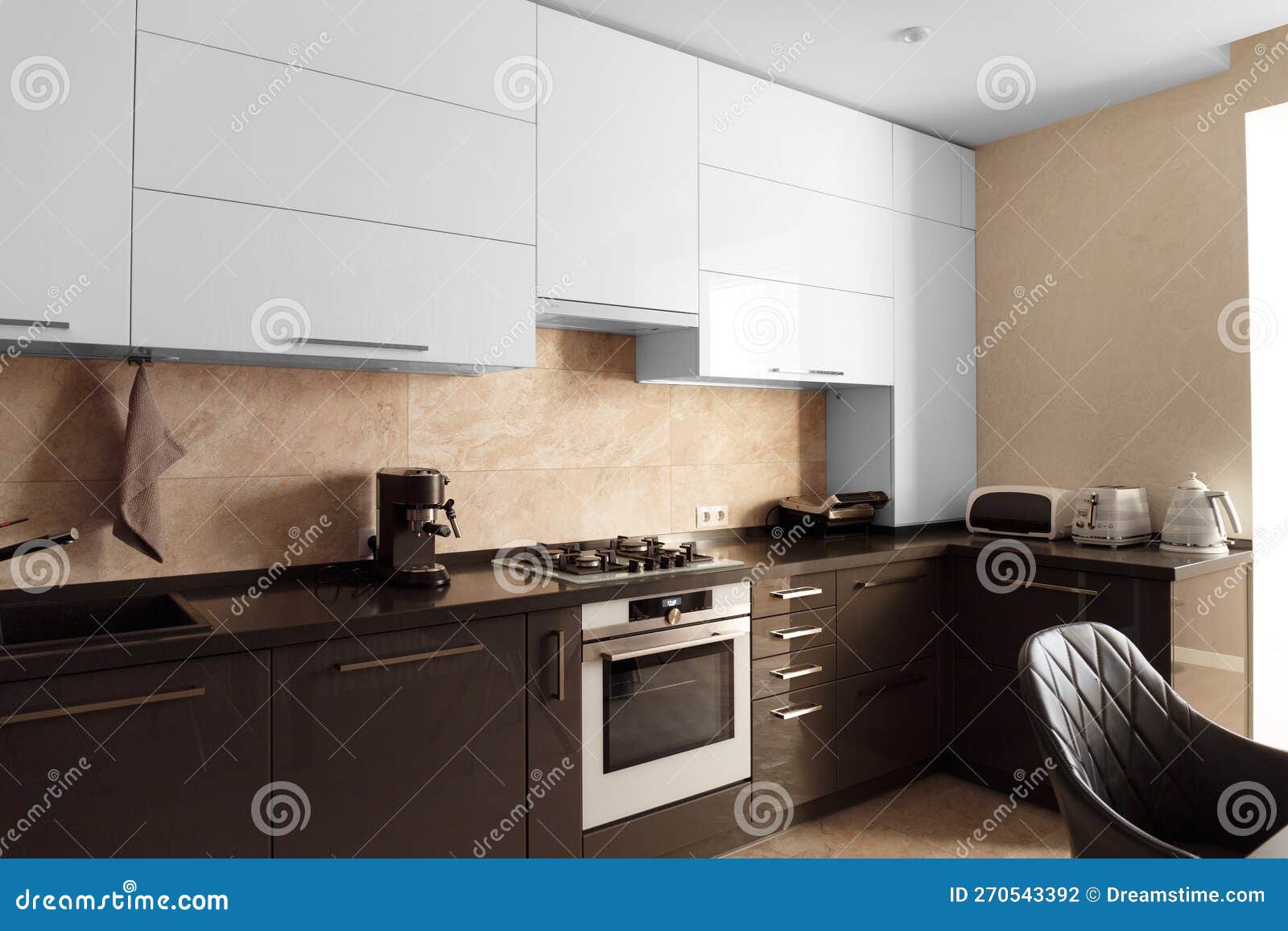 Minimalist Kitchen Interior with Built-in Electronics Stock Photo ...
