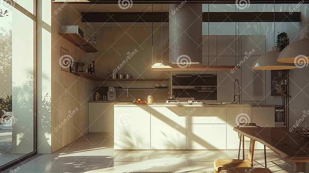 Minimalist Kitchen with Natural Light Stock Illustration - Illustration ...