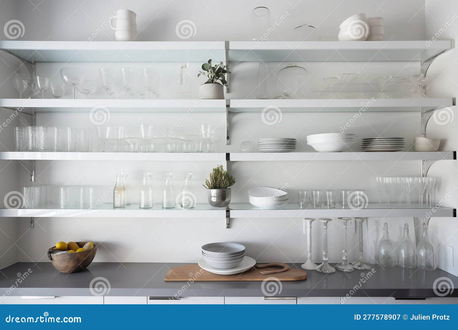 Minimalistic and Chic Open Shelving with Stylish Dishware and Glassware ...