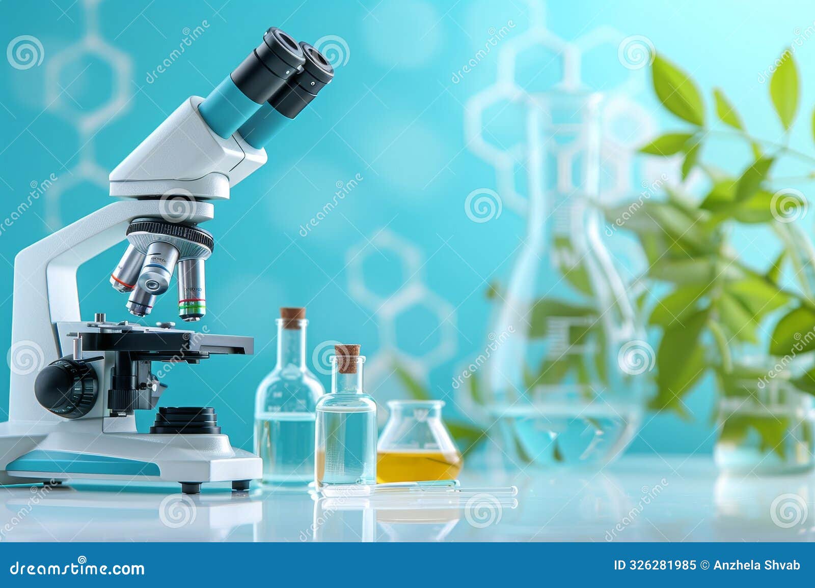 Minimalist Lab Setting with Microscope and Props on White Background ...