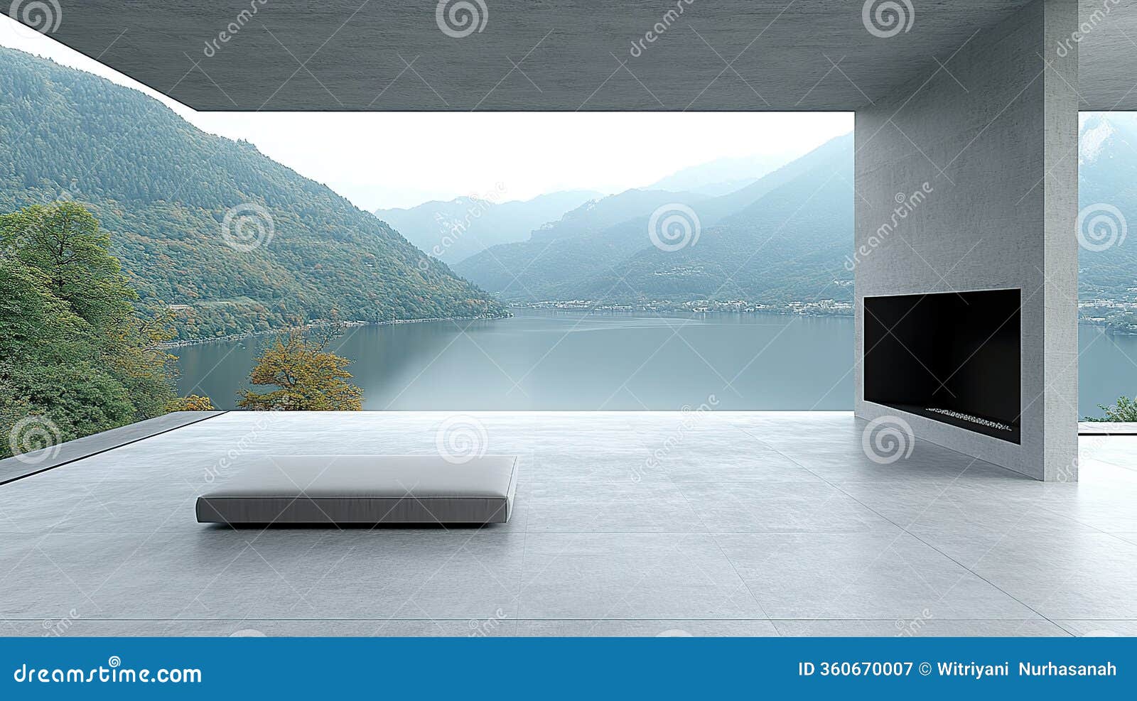 Minimalist Lake View Home Interior Design Stock Image - Image of ...