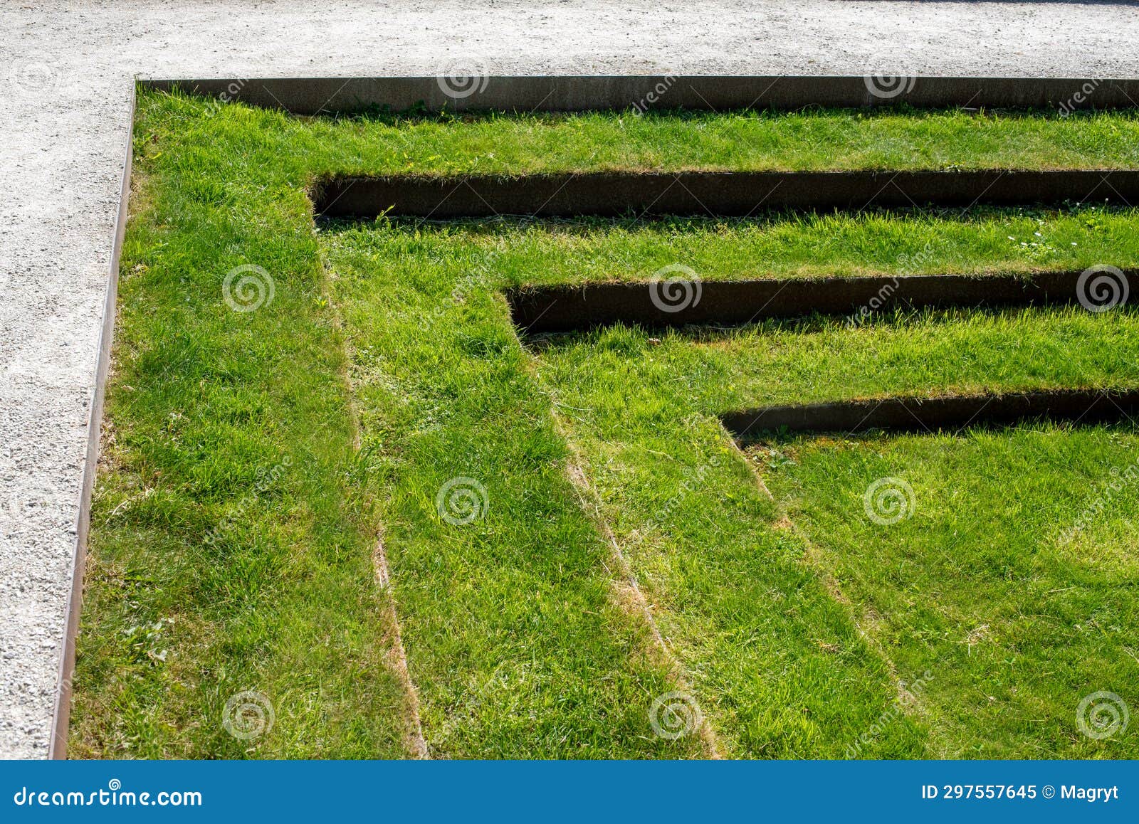 Minimalist Landscape Design with Green Grass Steps. Stock Image - Image ...