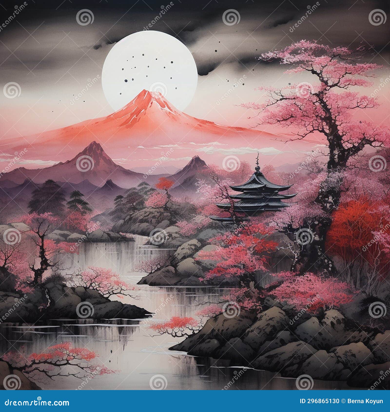 Minimalist Landscape Sumi-e Ink Painting Stock Illustration ...