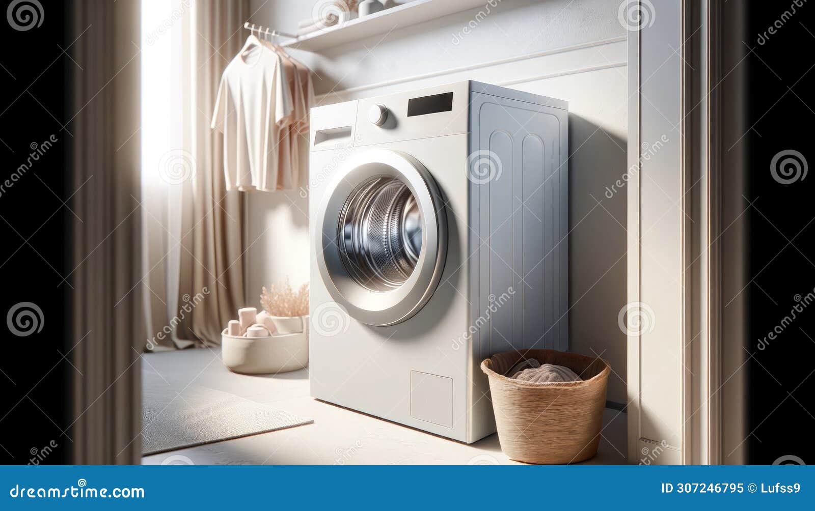 Minimalist Laundry Room Interior Bathed with Modern Front-loading ...