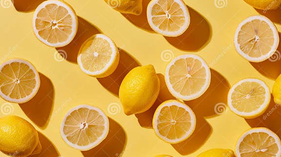 Minimalist Layout Pattern of Floating Lemon Slices in a Repetitive Design Stock Illustration ...