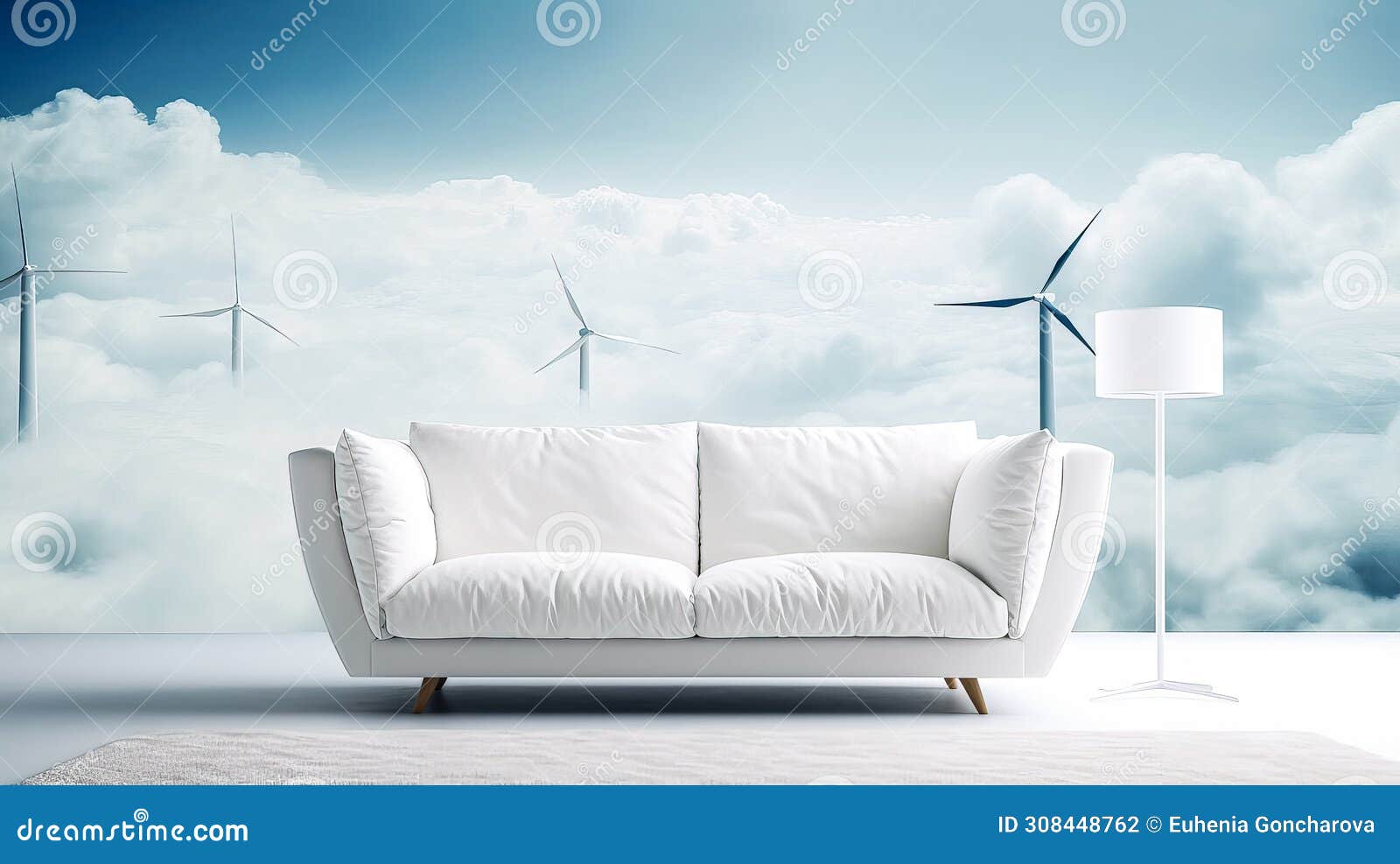 Minimalist Light Ecological Interior Design with a White Sofa and Wind ...