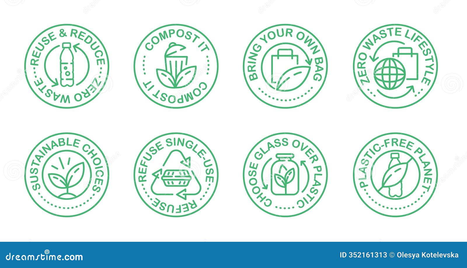 Minimalist Line Art Badges Set, Zero Waste Concepts with Circular Icons ...