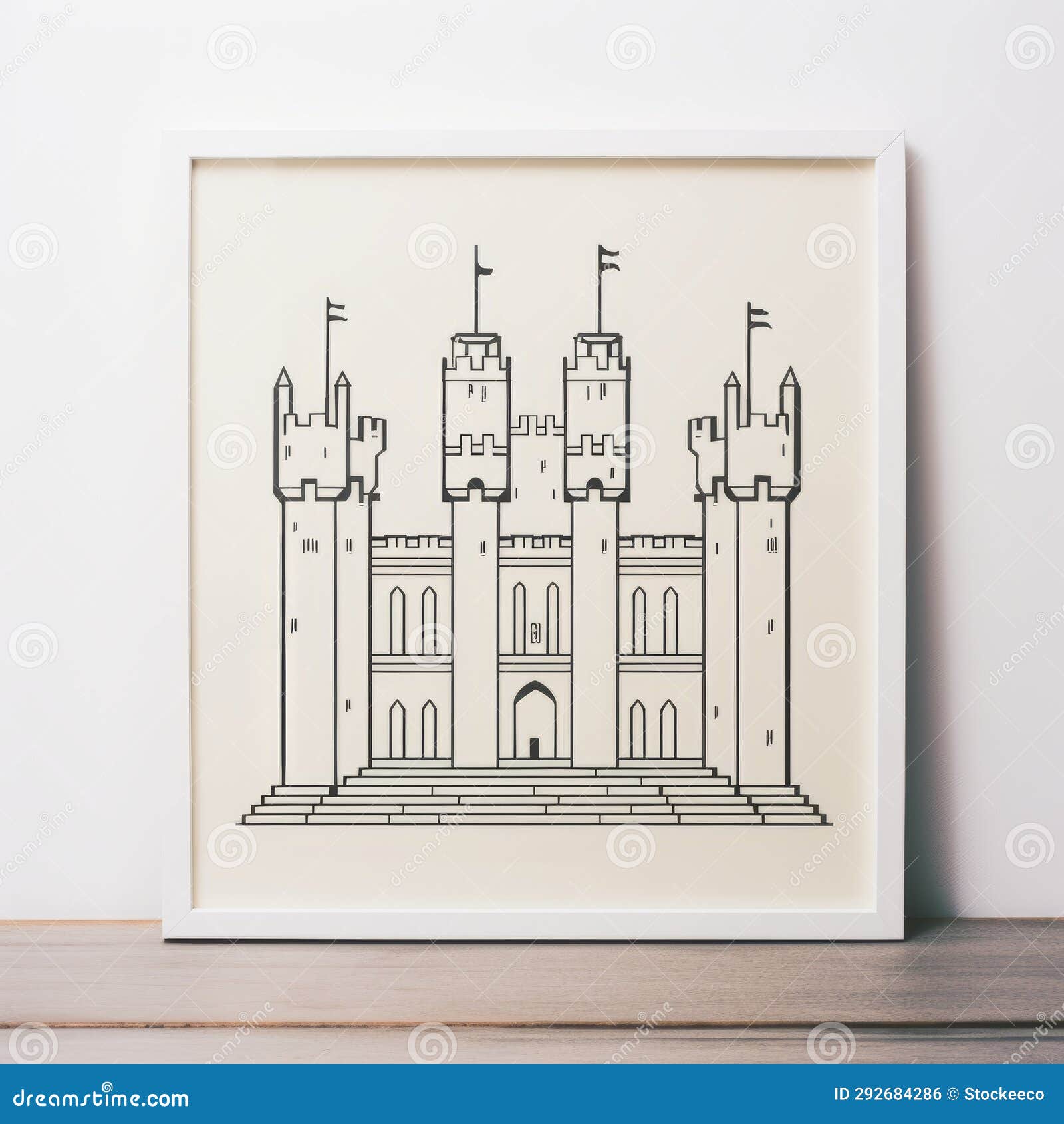 Minimalist Hand-painted Castle Illustration in Iconic Design Style ...