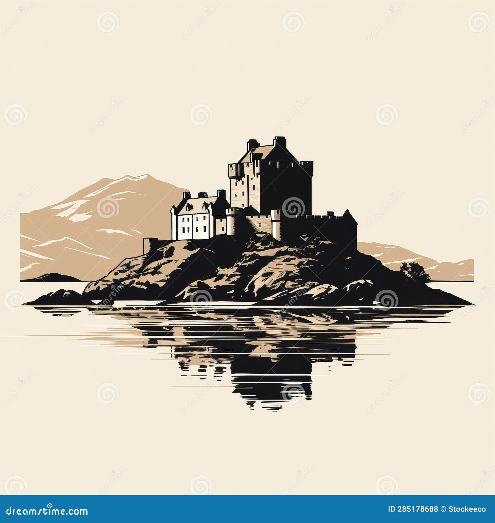 Minimalist Line Art of Eilean Donan Castle Stock Illustration - Illustration of castle ...
