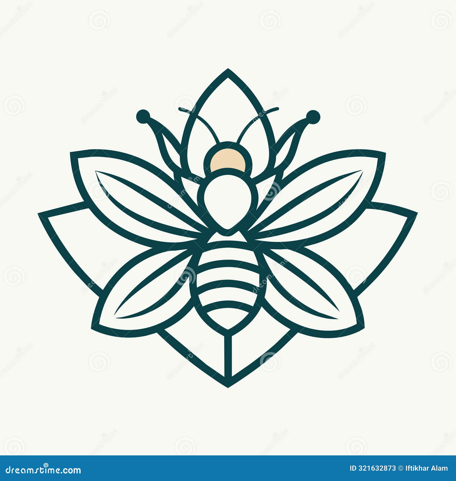 A Minimalist Line Drawing of a Bee Perched on a Flower, Rendered in a ...