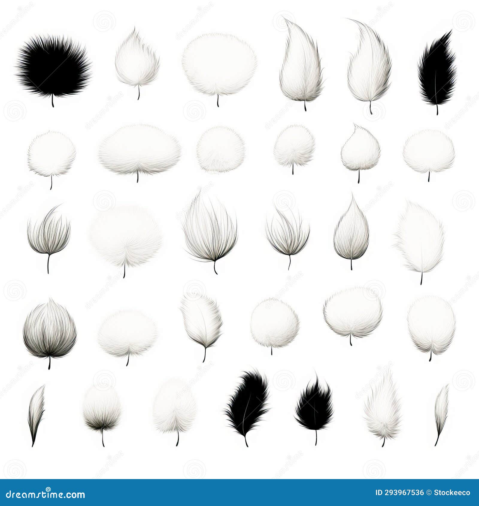 Minimalist Line Drawing of Fluff Set on White Background Stock ...