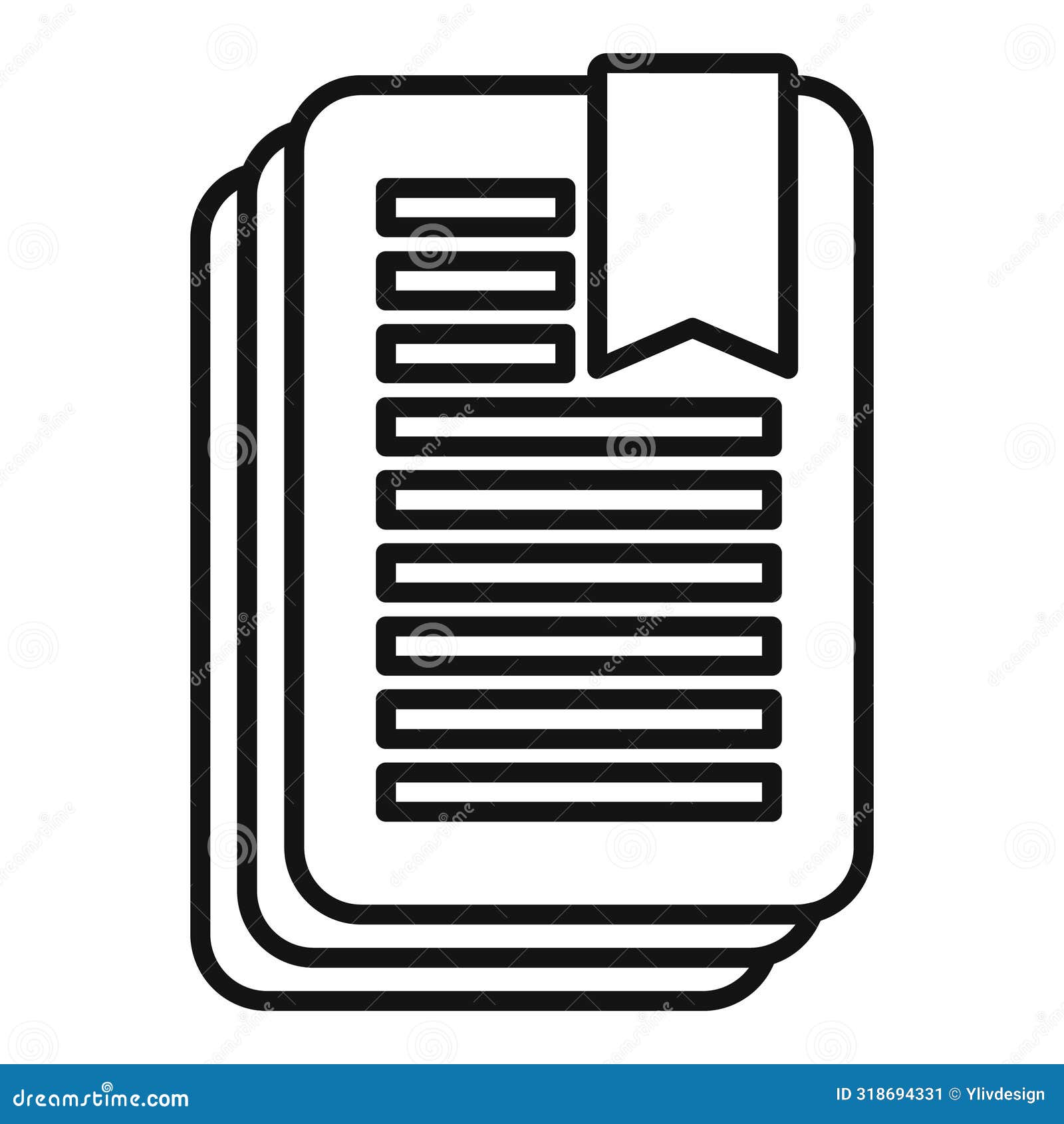 Stack of Black Line Art Documents with Bookmark Stock Vector ...